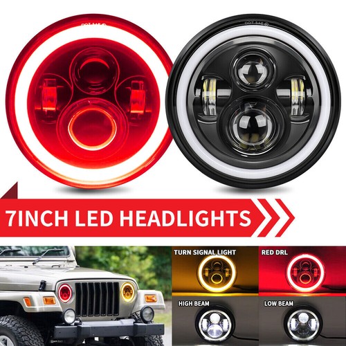 Pair 7" Round LED Headlights Red Halo DRL For Chevy C10 C20 C30 Pickup ...