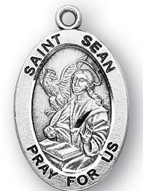 St Sean 7/8" Oval Sterling Silver Medal Irish Saint Gift w Steel Chain ...