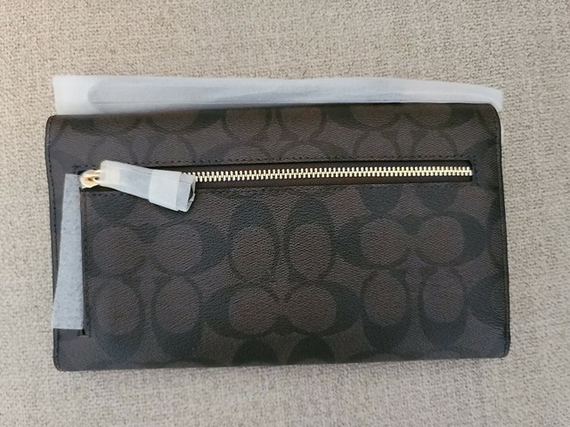 Coach Travel Envelope Wallet in Signature Canvas Leather Brown Black ...