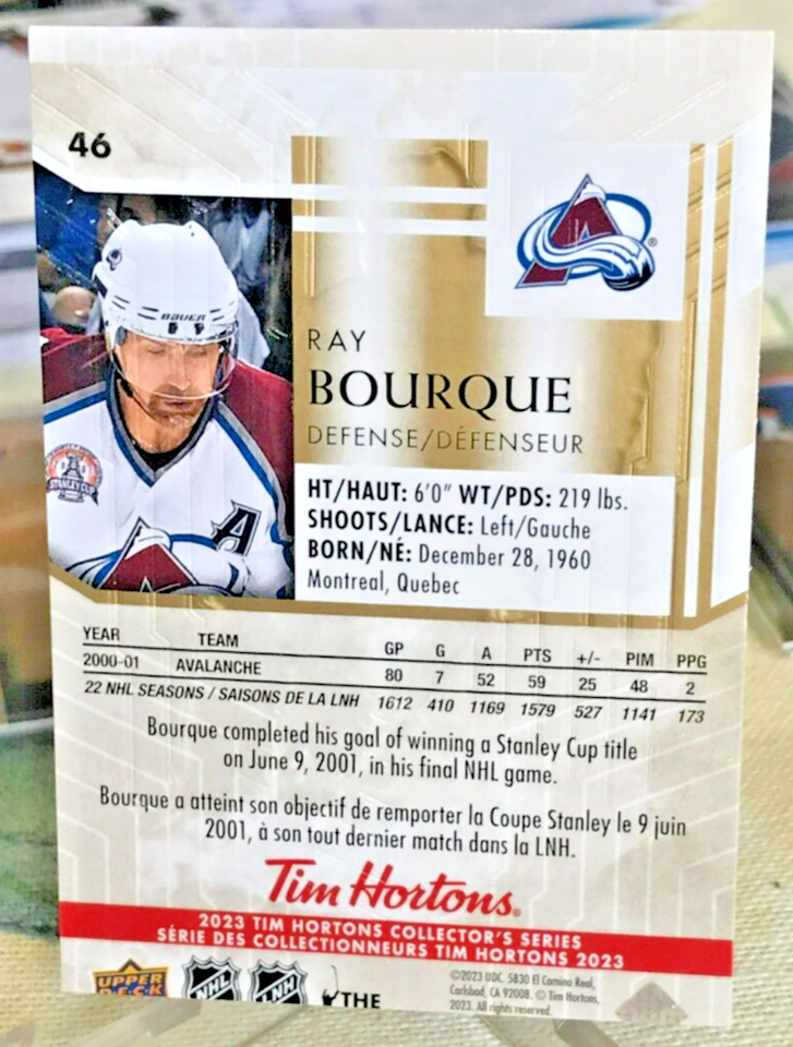 RAY BOURQUE #46 ERROR MISPRINT UD TIM HORTONS LEGENDS COLORADO 2023 | eBay