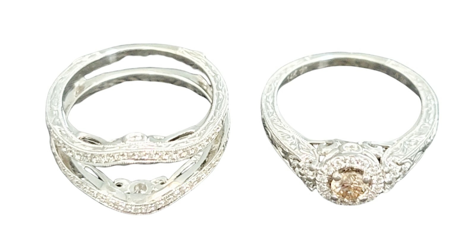 Ring Diamond Cathedral Interlocking Wedding Set .70 C… - Gem