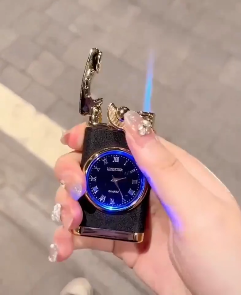 New Watch Lighter Rocker Arm Straight Blue Flame Automatic Ignition ...