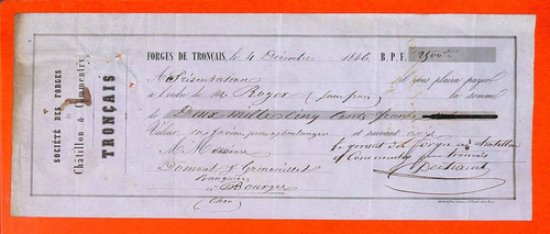 FORGES DE CHATILLON & COMMENTRY / TRONÇAIS ( 03 ) BANQUE " DECHANET ...