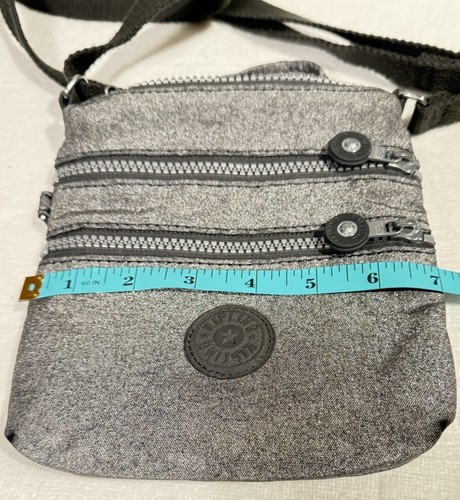 KIPLING BAG METALLIC SILVER TAUPE NYLON CROSSBODY 7" X 7.5" VERY NICE ...