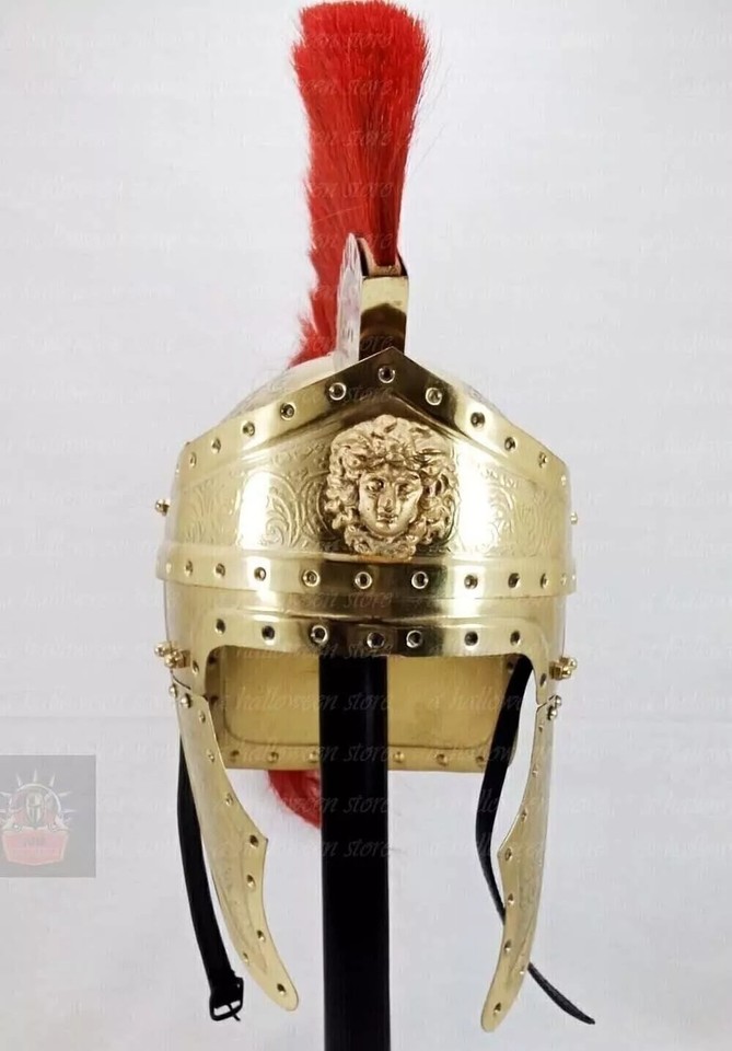 Roman Centurion Helmet with Red Plume Greek Roman Engraved Design ...