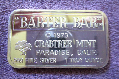 Barter Bar 1/4's Crabtree Mint Paradise, CA. 1 Troy Oz. .999 Fine ...