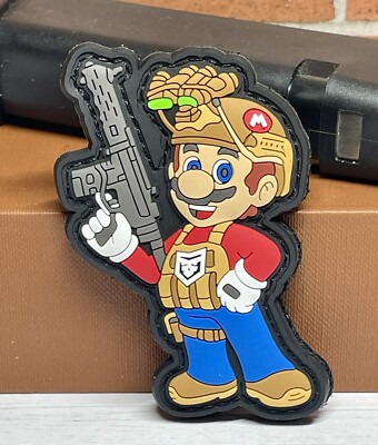 PVC Tactical Morale Patch, Tactical Mario Patch, Mario Bros. Gun Patch ...