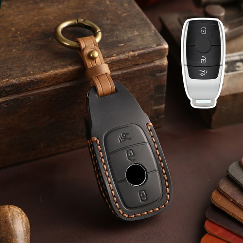 Leather Cat Key Fob Cover Case For Mercedes Benz A C E S Class CLA GLA ...