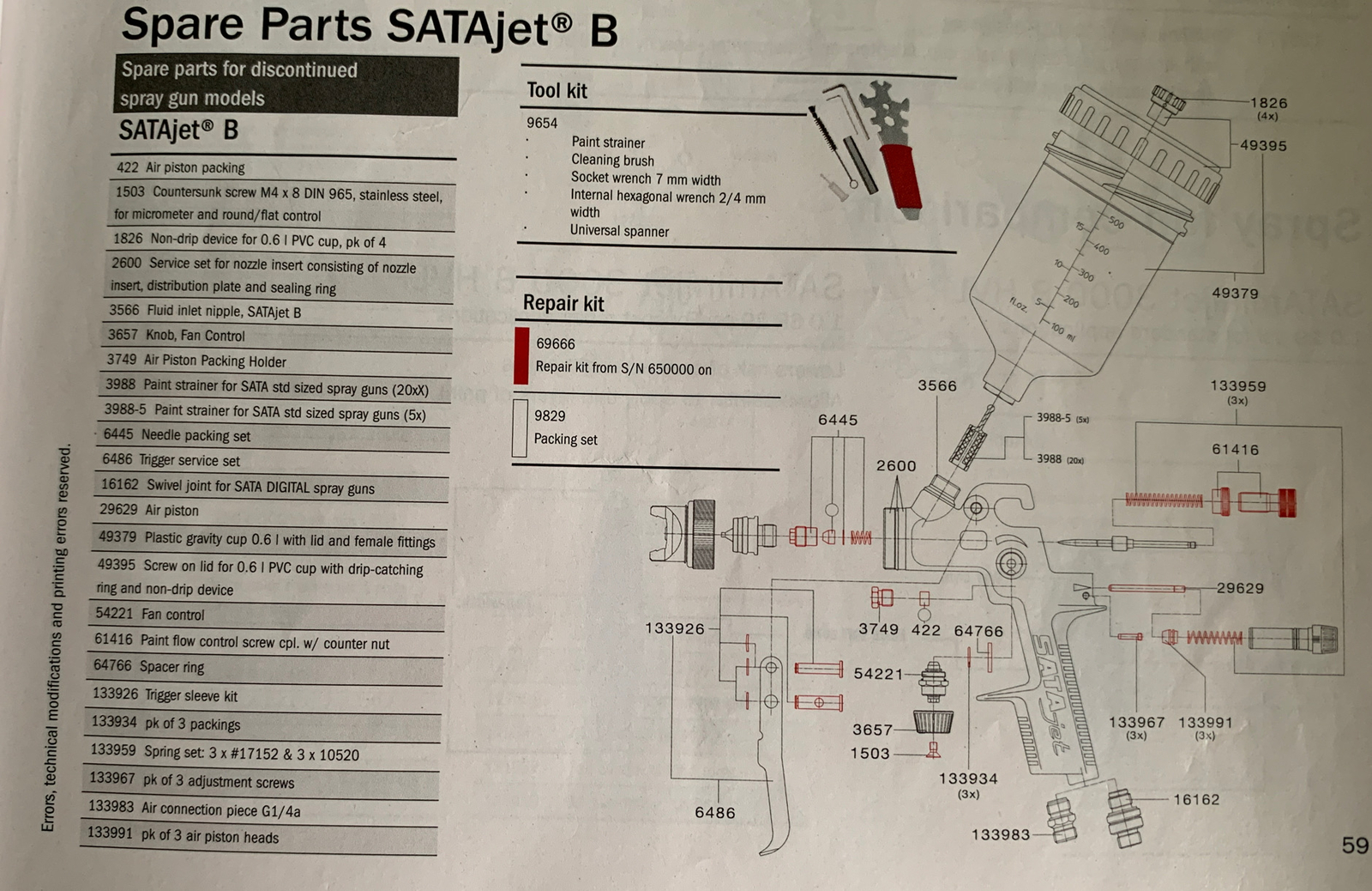 SATA JET B/GR/NR92 Original Equipment Rebuild Kit #69666 | eBay