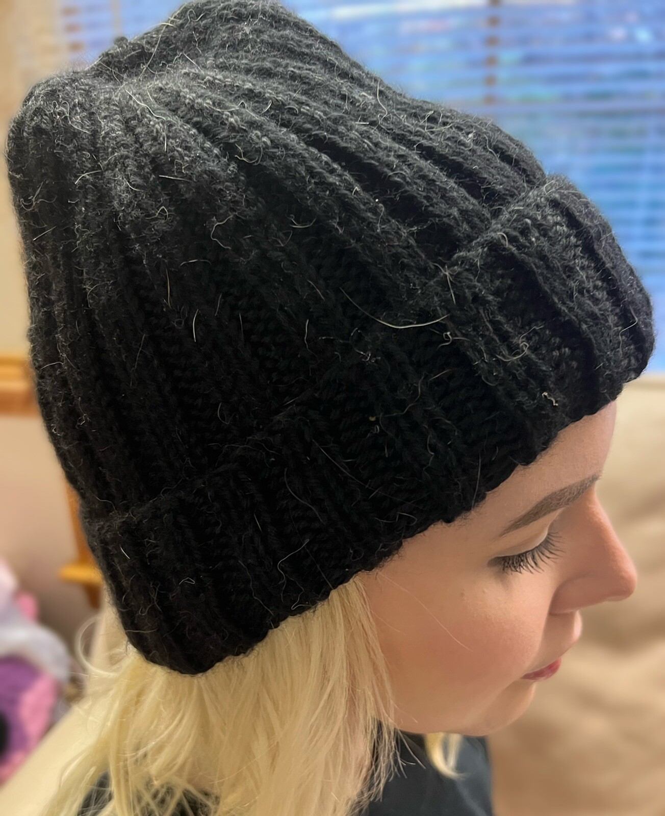 woman’s Black Ribbed Knit hat. You can wear this two ways. Slouchy. | eBay
