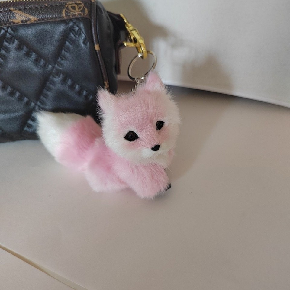 Adorable Faux Fur Fox Keychain Key Ring Fluffy Animal Bag Charm for ...