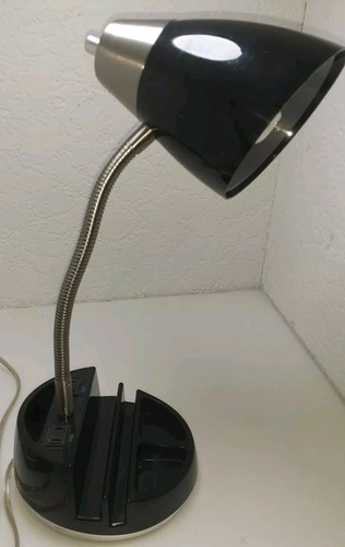 Intertek Desk Lamp Gooseneck Flexible Black w/ 2 120V Plug-Ins and ...