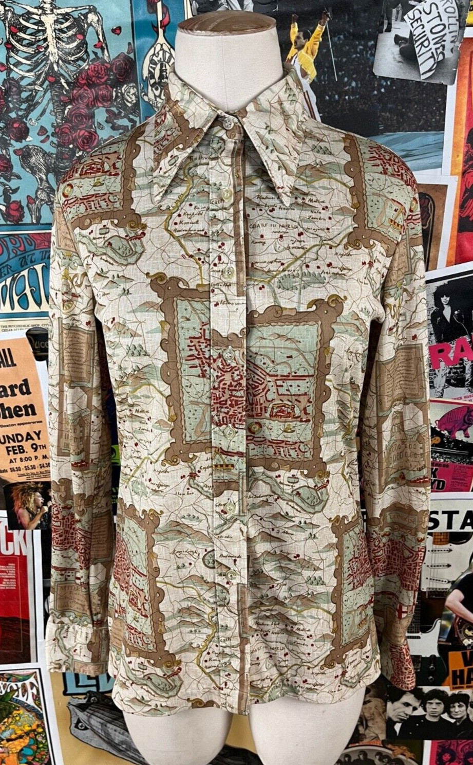 Vintage 60s-70s Medieval England Map Novelty Print Di… - Gem