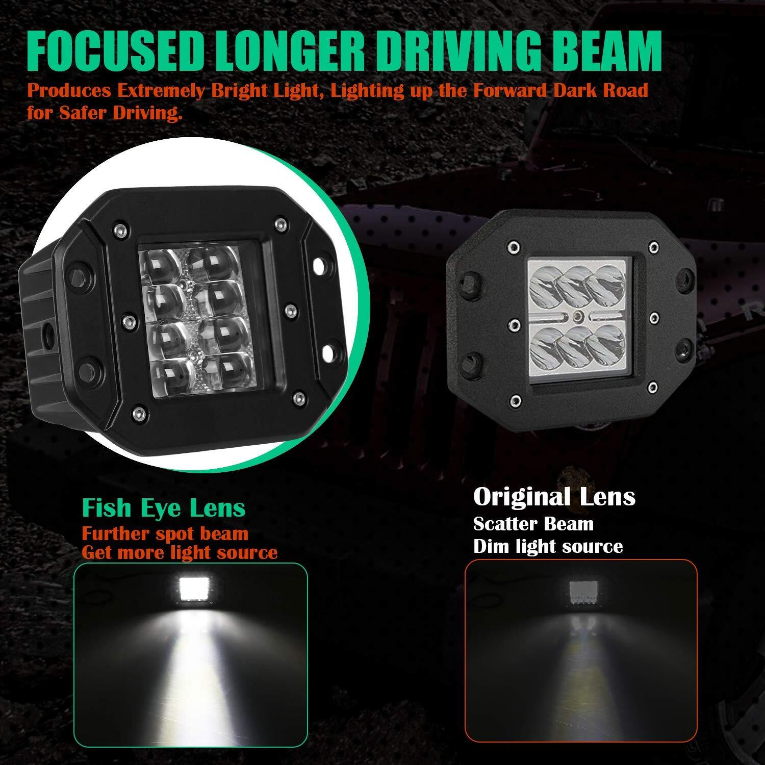 5'' inch Flush Mount 200W LED Work Light Bar Rear Bumper Reverse Pods ...