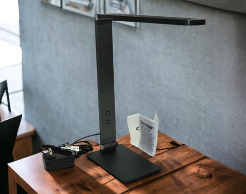 Electrix LED Slim Foldable T Desk Lamp 10W Black Brushed Aluminum 20846 ...