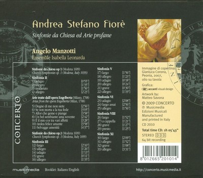 ANGELO MANZOTTI ANDREA STEFANO FIORÈ: SINFONIE DA CHIESA ED ARIE ...