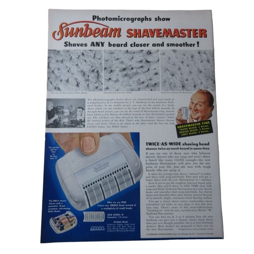 1949 Sunbeam Shavemaster Electric Shaver / Mobilgas - Vintage Print Ad ...