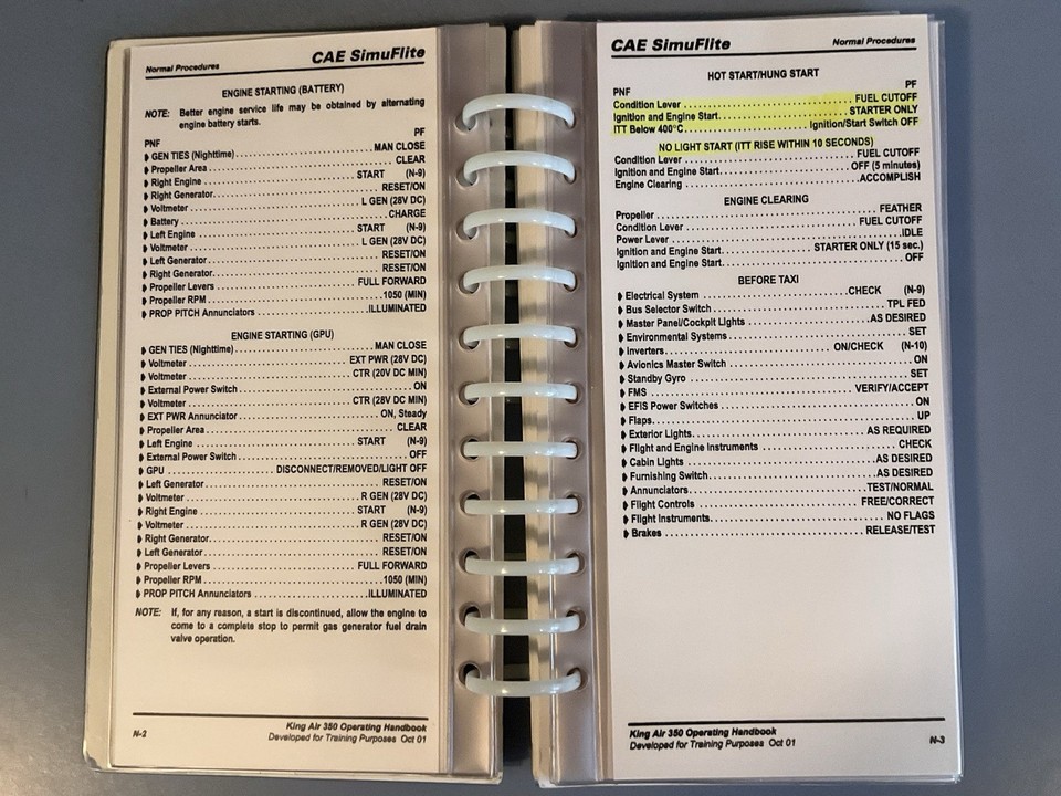 CAE SimuFlite King Air 350 Pilot’s Checklist | eBay UK