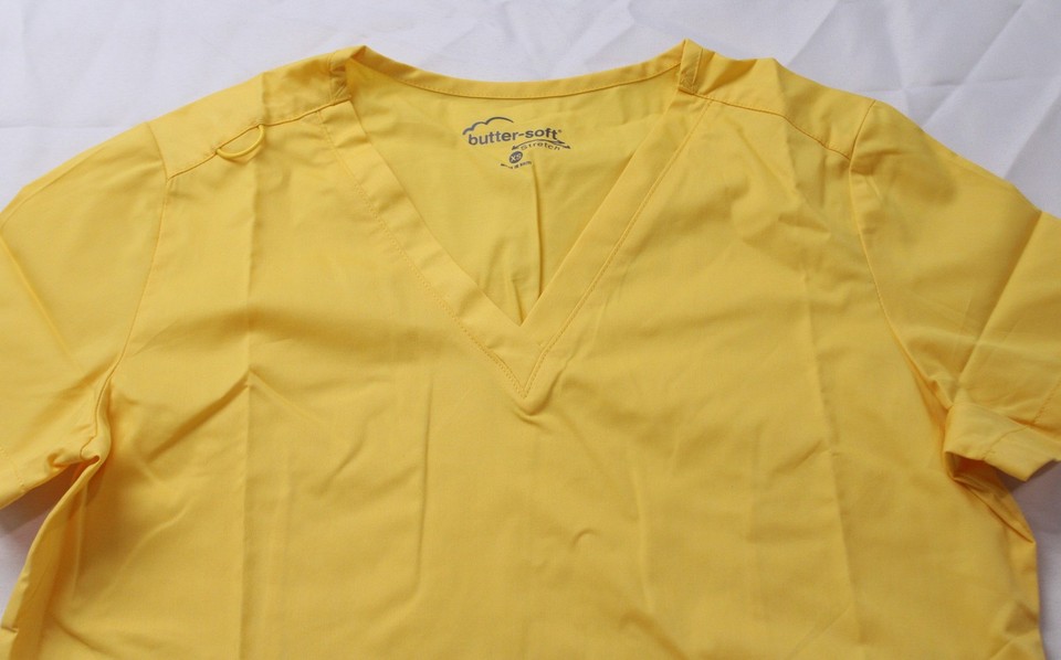 Buttersoft Women's Short Sleeve V Neck Tuck Scrub Top EJ3 Warm Sun Size ...