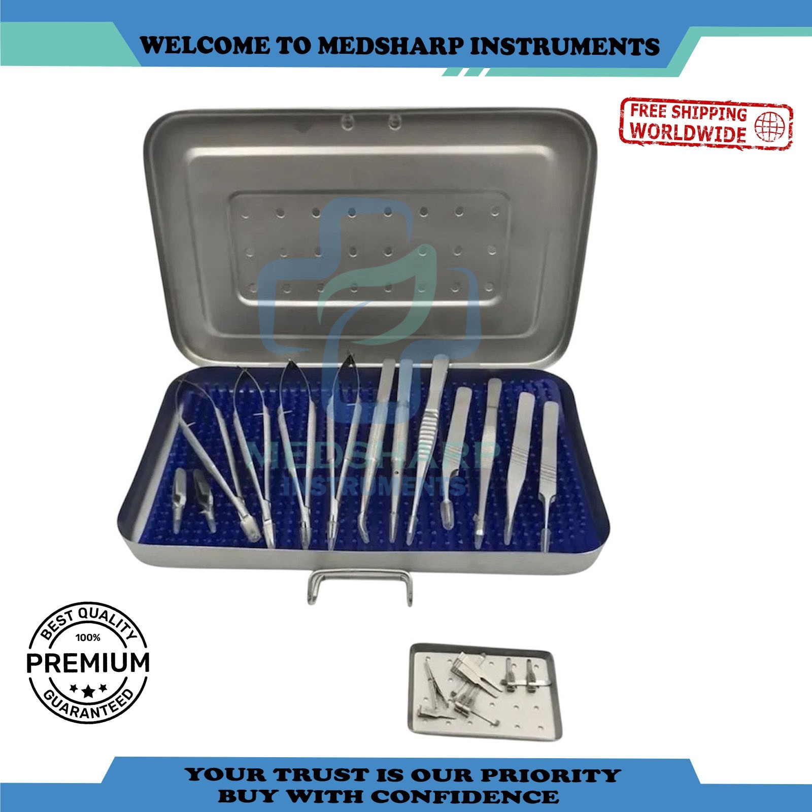 Micro Hand Surgery Set of 15 Pcs with Silicon Matt and Sterilization ...