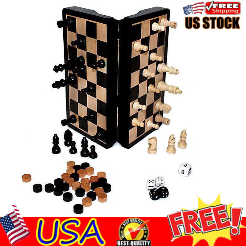 NEW Classic Game Collection - 8" Magnetic Dark Wood 3 in1 Game Set,Free ...