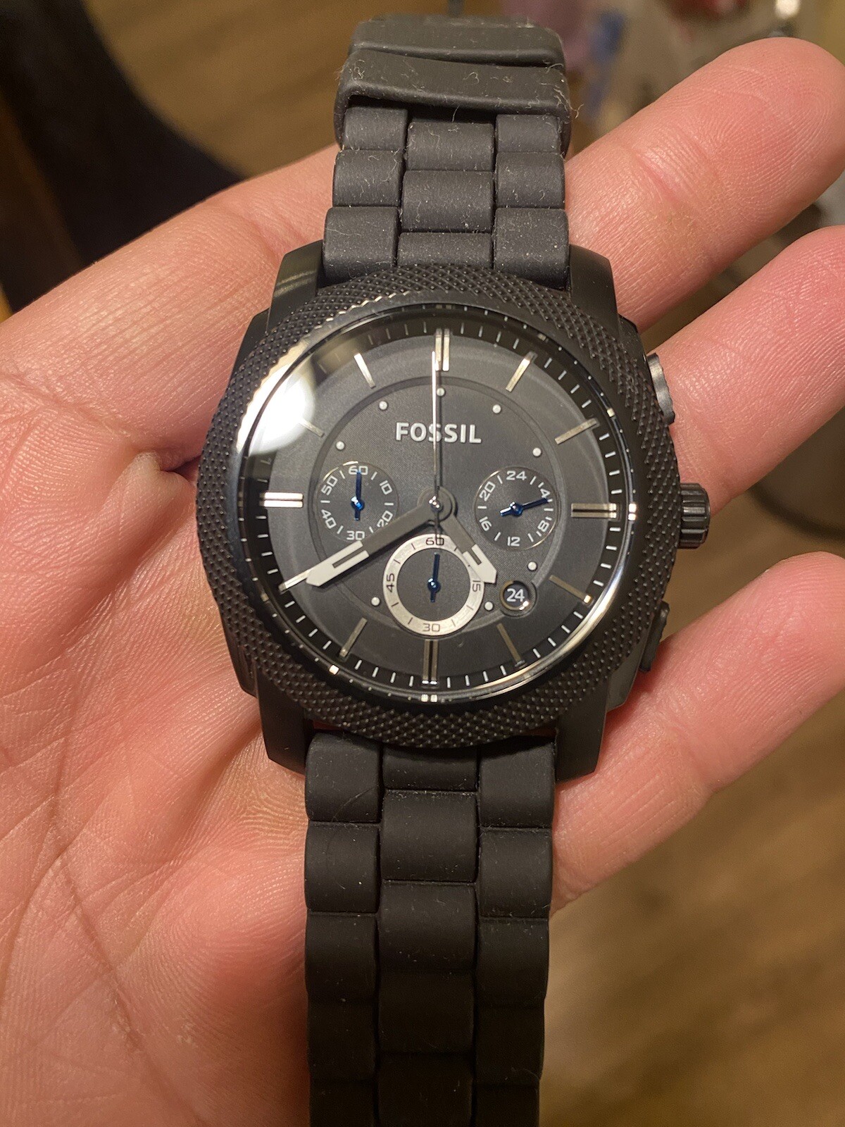Fossil Machine FS4487 Men's Black Silicone Analog Dial Quartz Watch ...