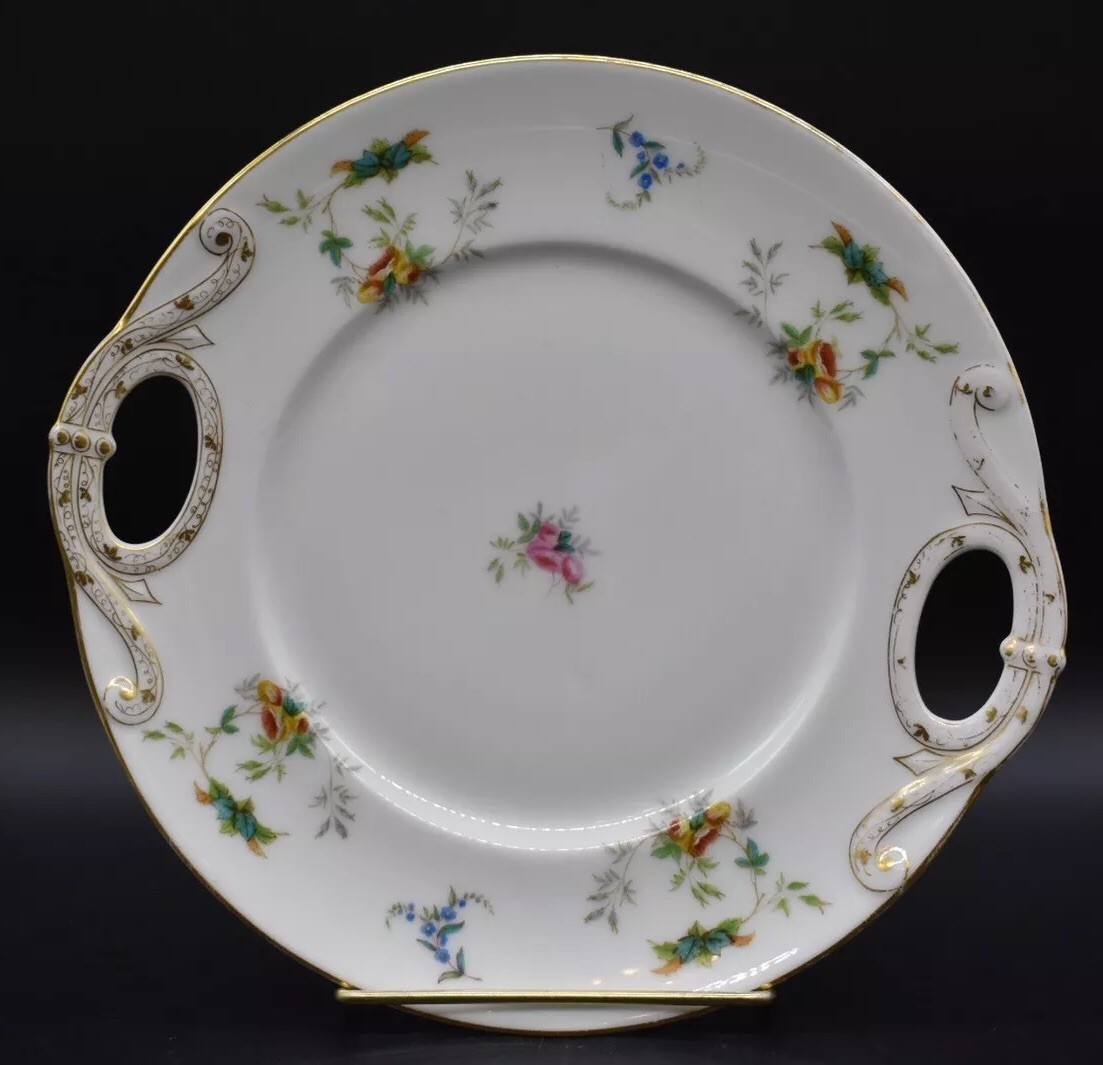 Old Paris French Hand Painted Flowers & Gold 10" Cake Plate David ...