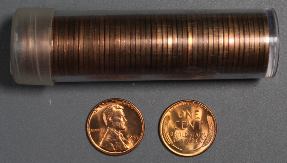 1955 S Lincoln Wheat Cent Penny Roll 50 Red Unc Coins in Tube dbkjA | eBay