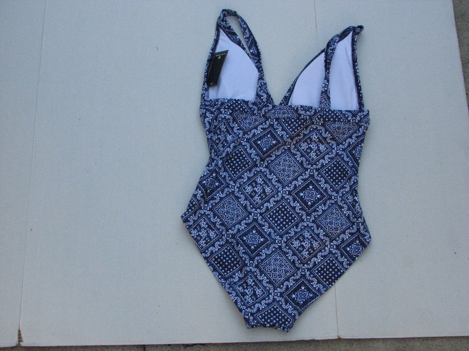 NWT Reyn Spooner Women Diag Lahaina Navy V Neck 1 PC Bathing Suit | eBay