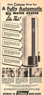 VINTAGE 1946 COLEMAN AUTOMATIC OIL WATER HEATER PRINT AD | eBay