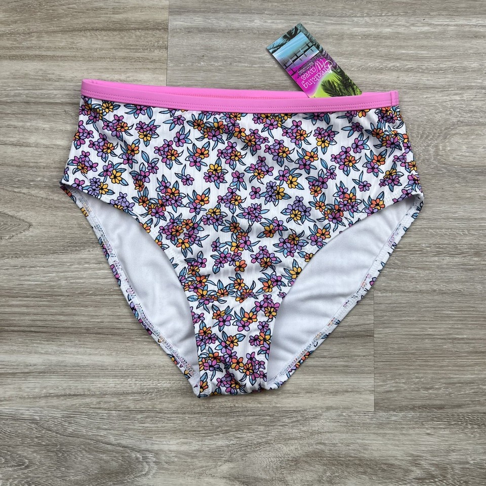 Breaking Waves Swim Bottoms Women's High-Waist Print Ribbed Size Small ...