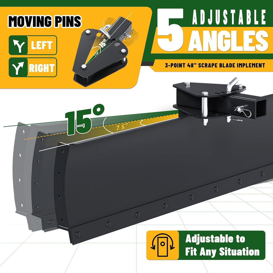 3-Point 48" Scrape Blade Implement 2 Inch Receiver ATV UTV Lawn Garden ...