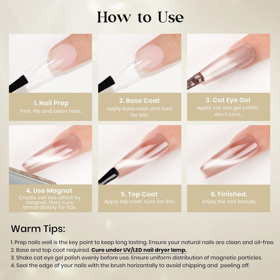 MIZHSE Cat Eye Gel Nail Polish, 8 Colors Ceramic Magnetic Gel Polish ...