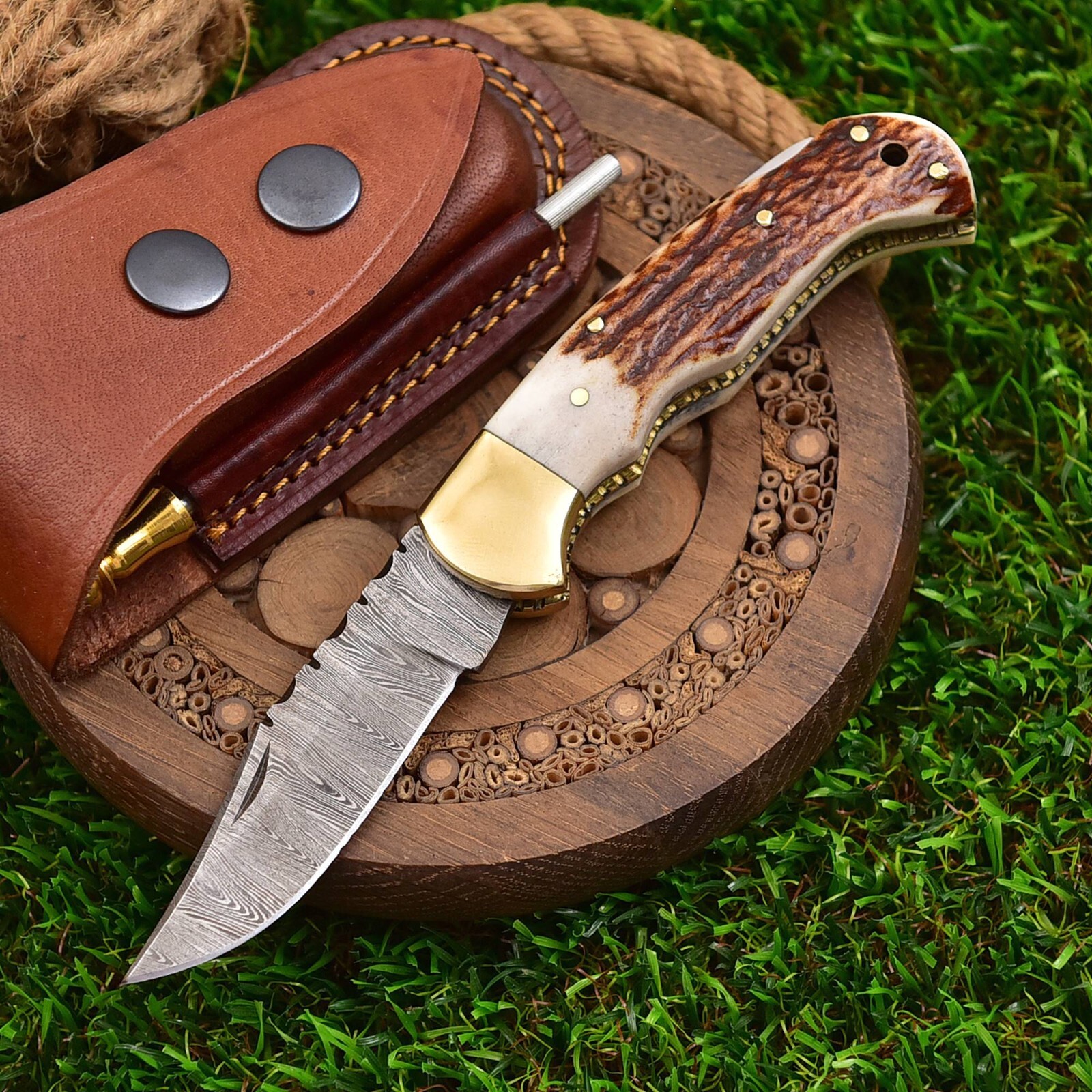 Custom Handmade Damascus Steel Pocket Knife Folding Blade /Hunting ...