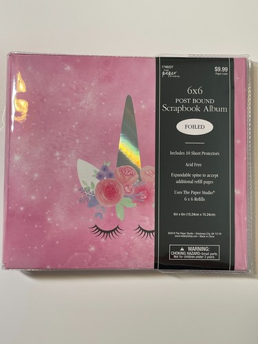 NEW THE PAPER STUDIO 6X6 POST BOUND SCRAPBOOK ALBUM FOILED UNICORN PINK ...