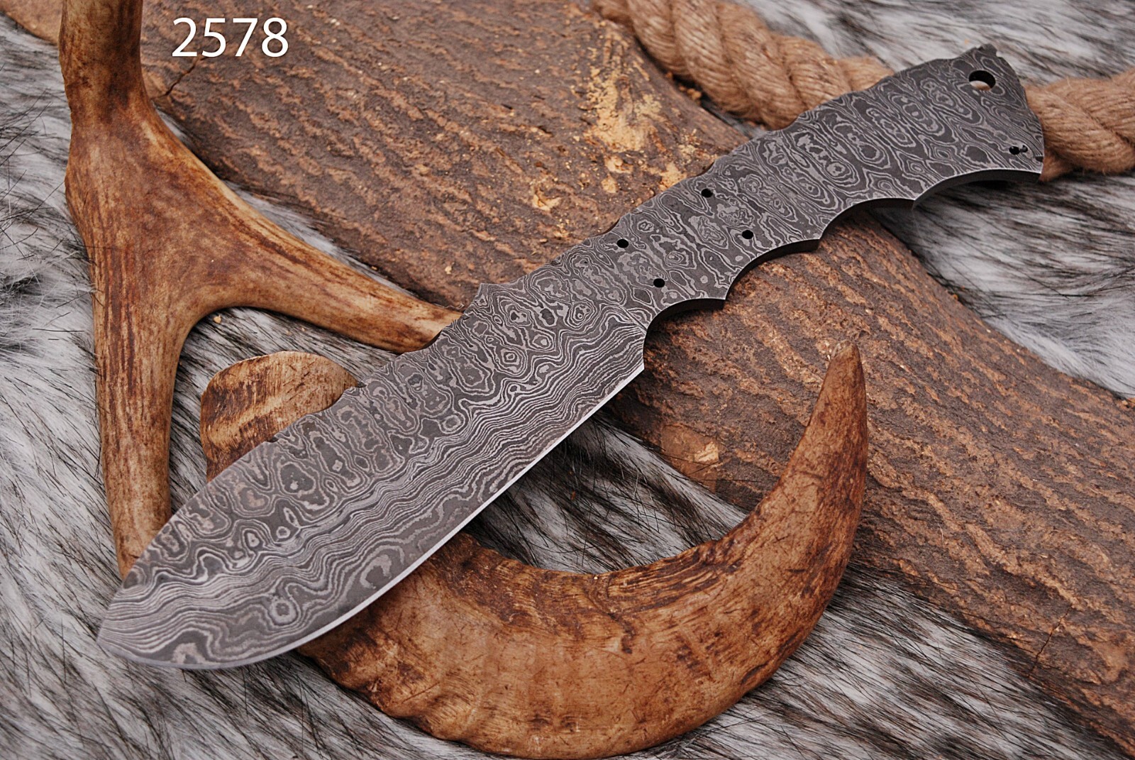 10” CUSTOM DAMASCUS STEEL HUNTING SKINNING KUKRI KNIFE BLANK BLADE full ...