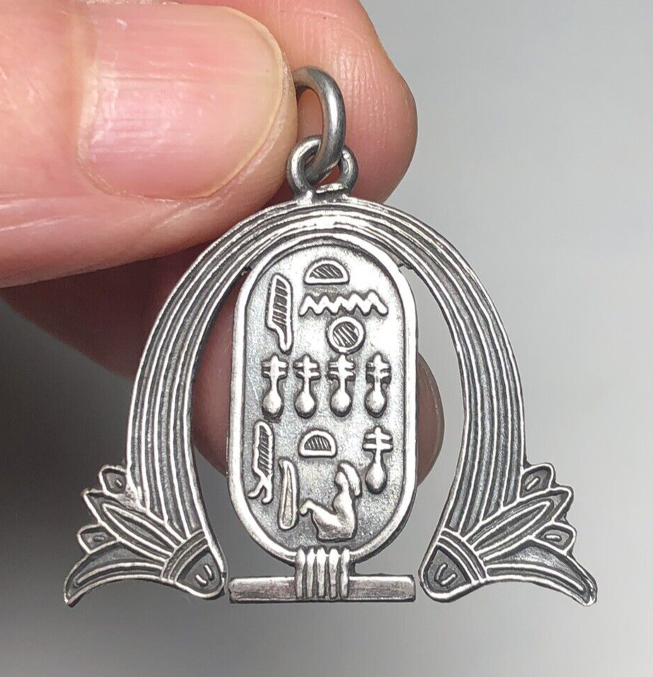 EGYPTIAN STERLING SILVER Nefertiti Lotus Hieroglyphics Cartouche ...
