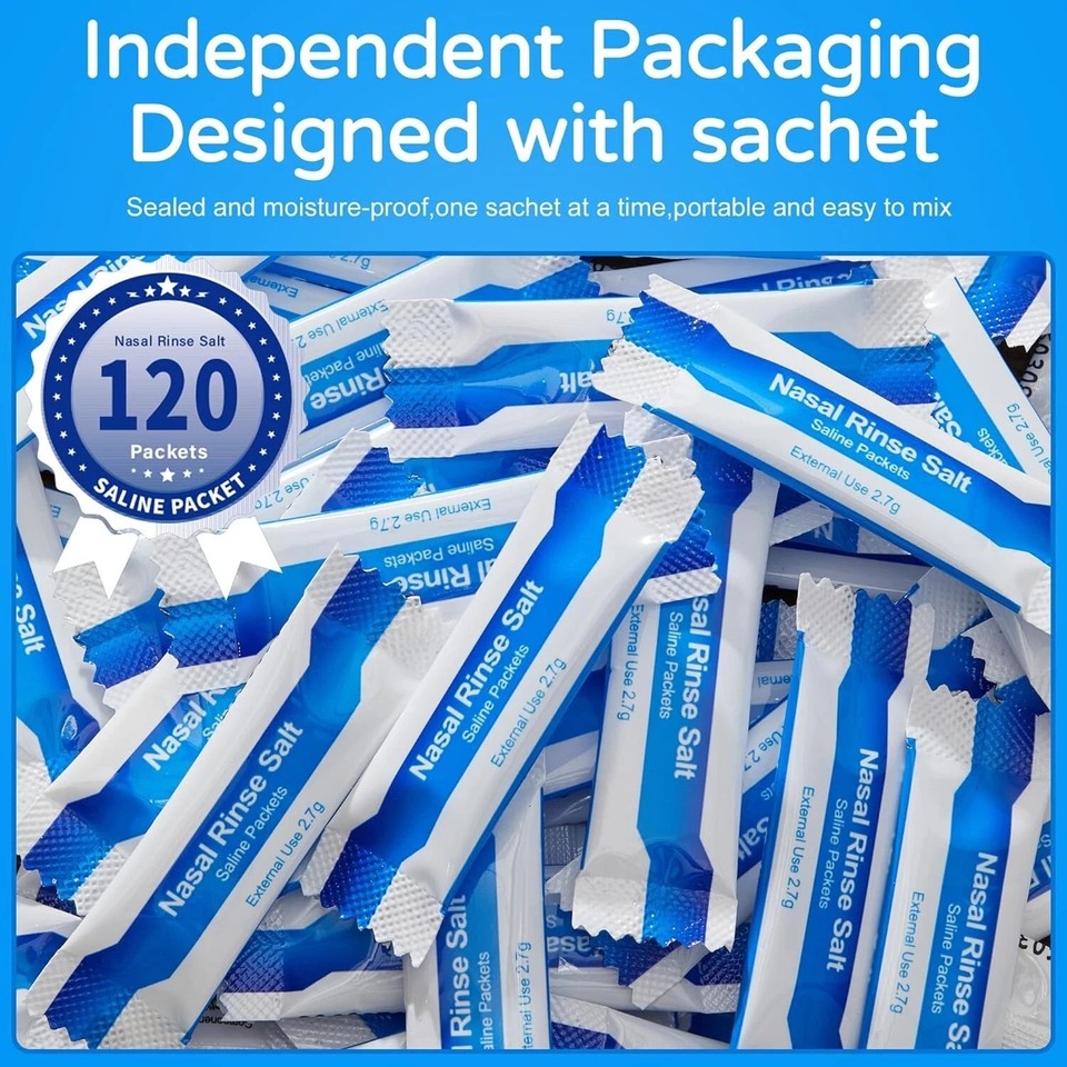 120 Saline Packets,Sinus Rinsing Packets for Neti Pots,Neti Pot Salt ...
