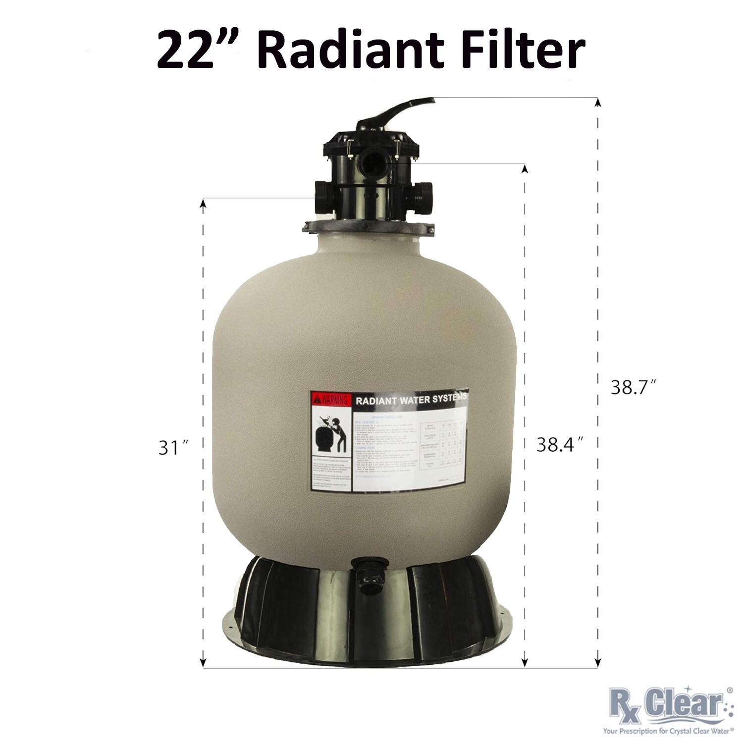 Rx Clear Radiant 22" Inch Above Ground Swimming Pool Sand Filter w/ 6 ...