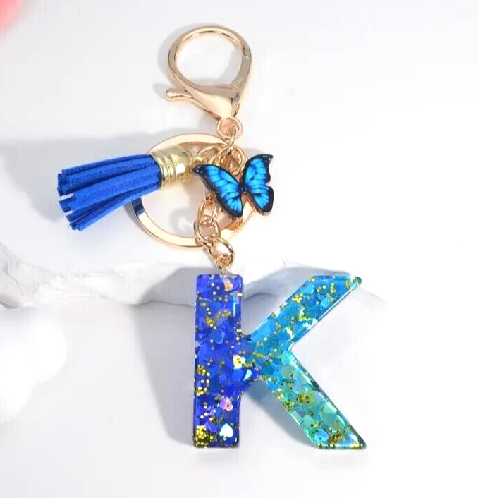 Blue Butterfly Tassel Letter K Keychain Wallet Backpack Car Key Pendant ...