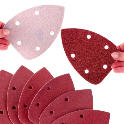 6 x PALM SAND PAPER PADS 140mm TRIANGLE 40 80 120G GRIT SANDING SHEET ...