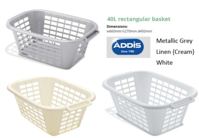 Addis 40L Laundry Rectangular Baskets Linen {Cream } ,White & Metallic ...