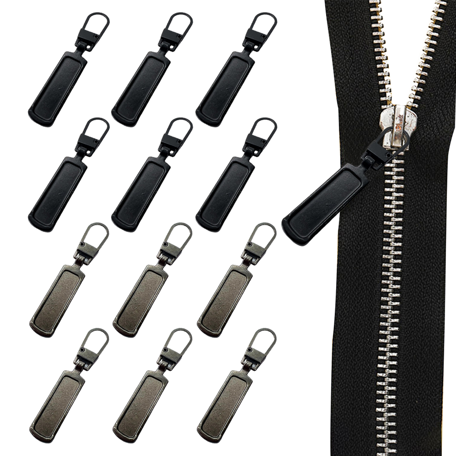 12pcs Black Part Replacement Jeans Detachable Metal Tags Coat Zipper ...