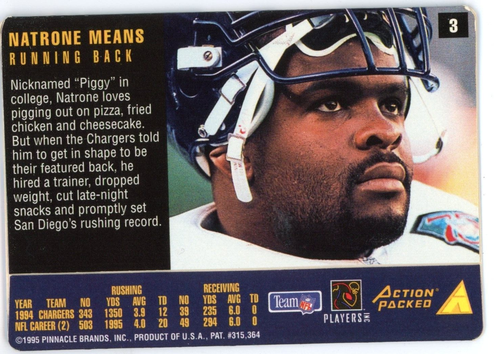 1995 Action Packed Rookies & Stars Natrone Means Card #3 | eBay