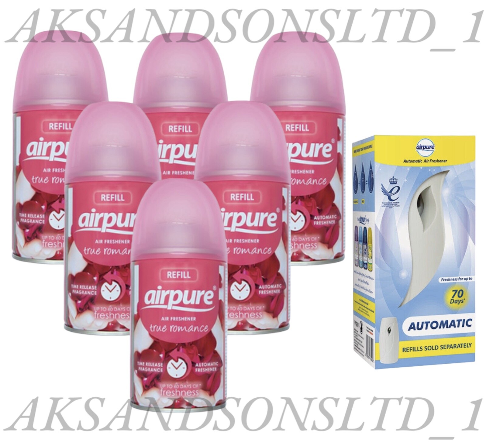 6 x AIRPURE AUTOMATIC SPRAY REFILLS 250ML AIR FRESHNER + MACHINE CHOOSE ...