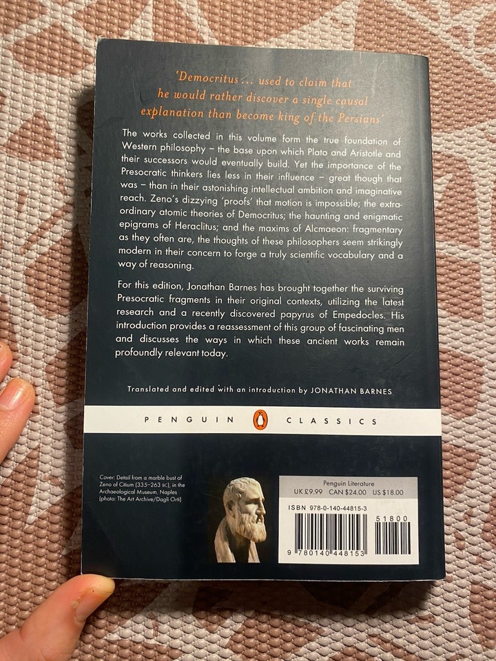 Early Greek Philosophy by Jonathan Barnes Penguin Classics Paperback ...