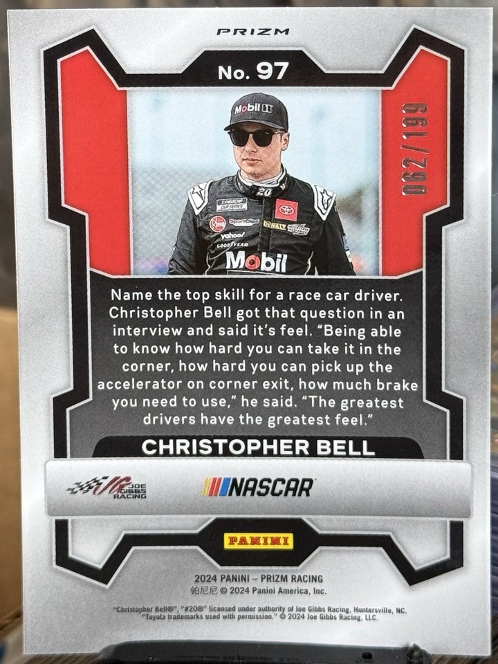 Christopher Bell 2024 NASCAR 62/199 Prizm Auto Racing #97 | eBay