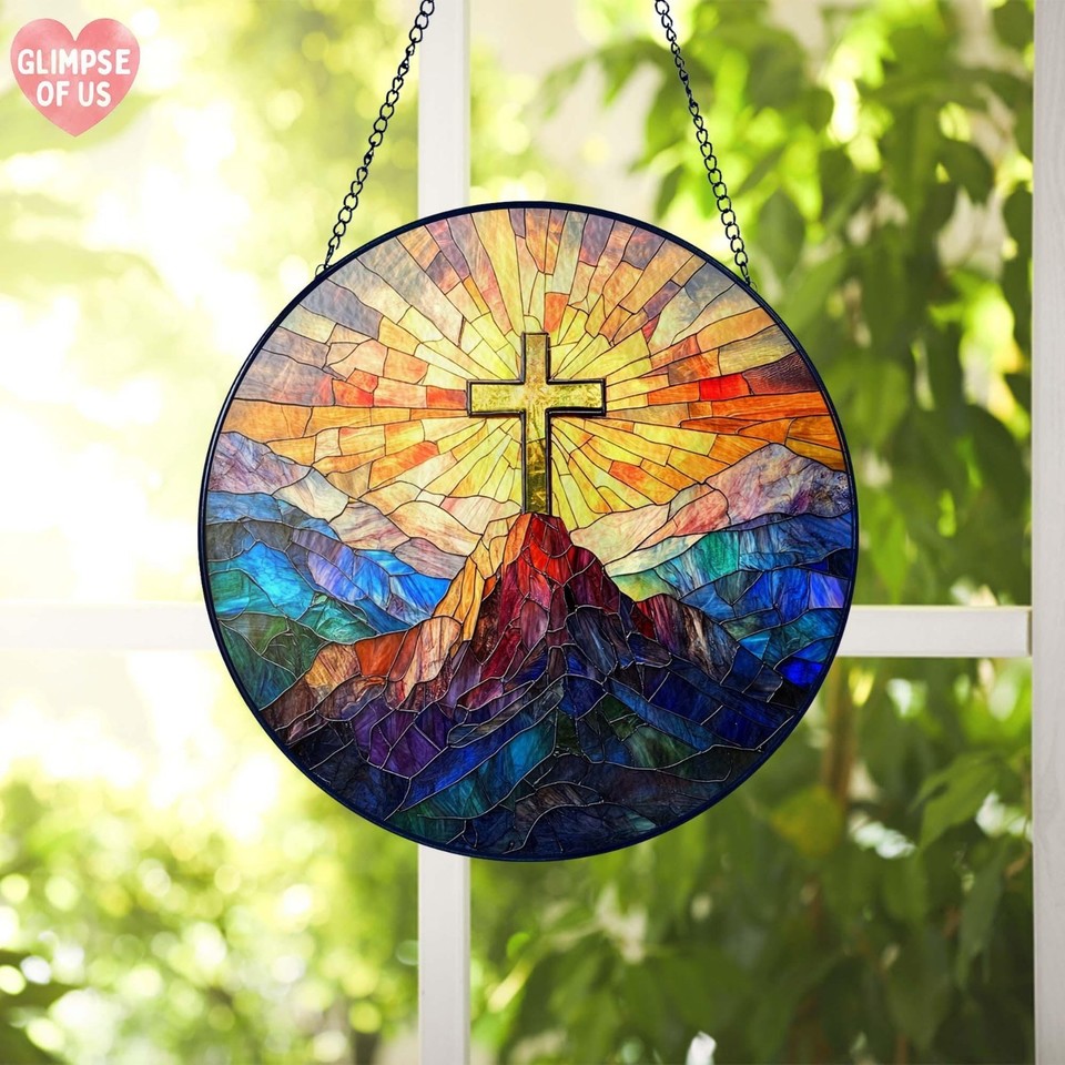 Christian Cross Stained Glass Suncatcher, Religious Home Decor ...