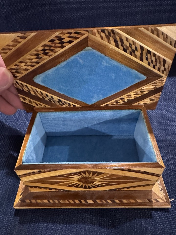 Vintage Wooden Small Woven Patterned Polish Trinket Box W/ Lid | eBay