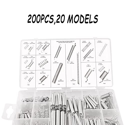 200 Pcs Compression Spring Assortment Set Extension Springs Replacement ...